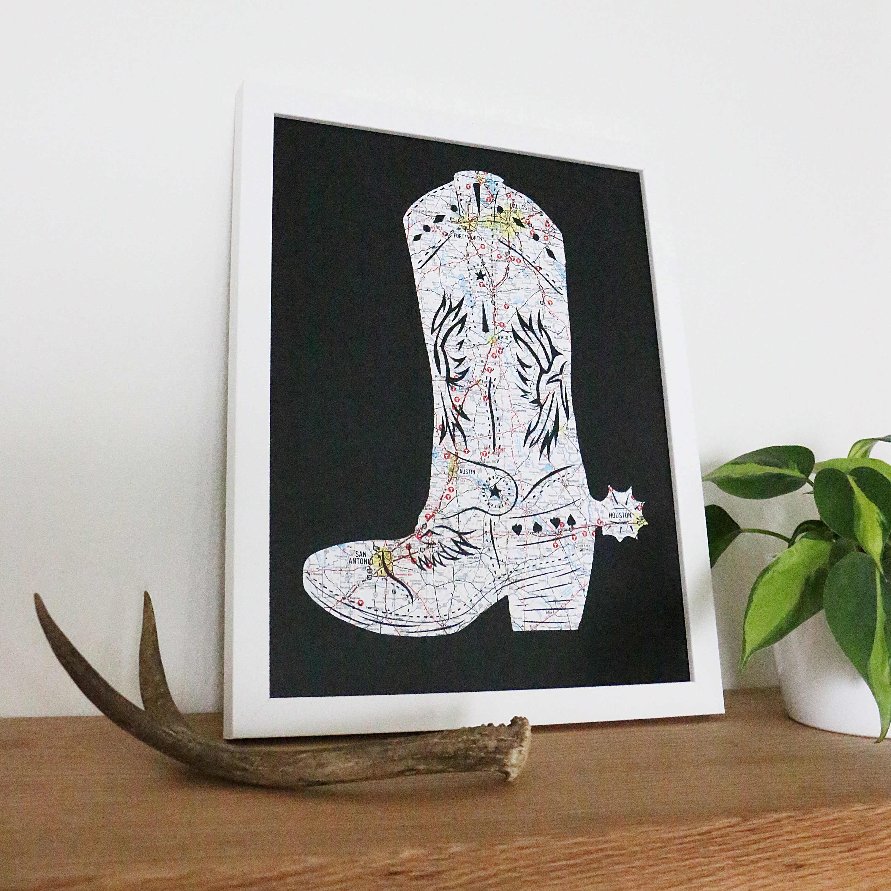 Texas Cowboy Boot Art // Map of Texas Fine Art 11x14 Print // | Etsy