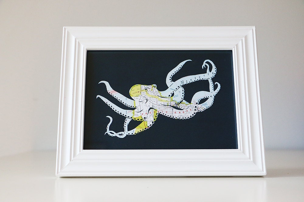 Octopus Map Art Greeting Card // Original Art Papercut Print - Etsy