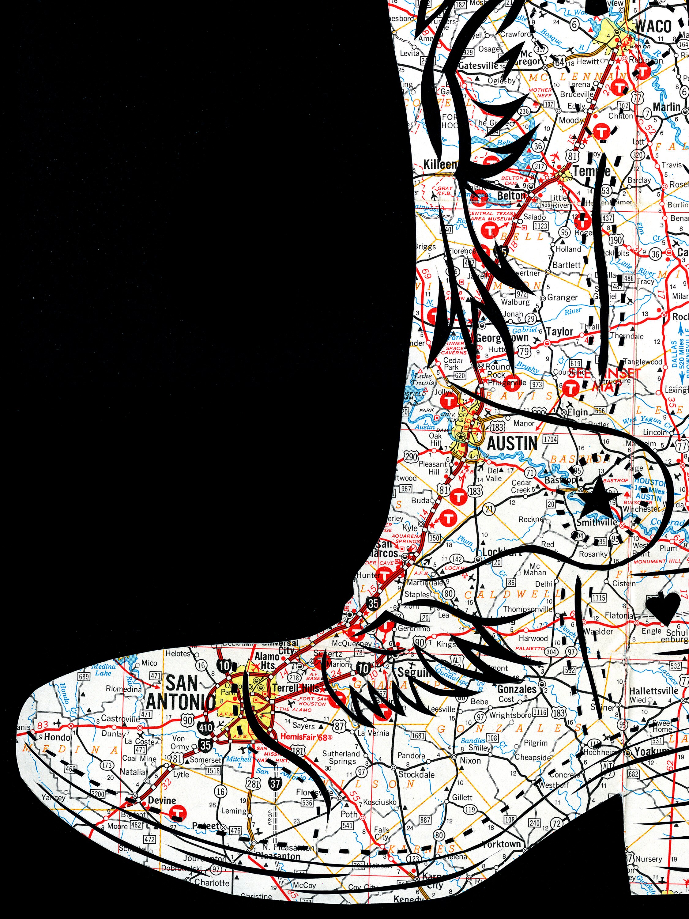 Texas Cowboy Boot Art // Map of Texas Fine Art 11x14 Print // | Etsy