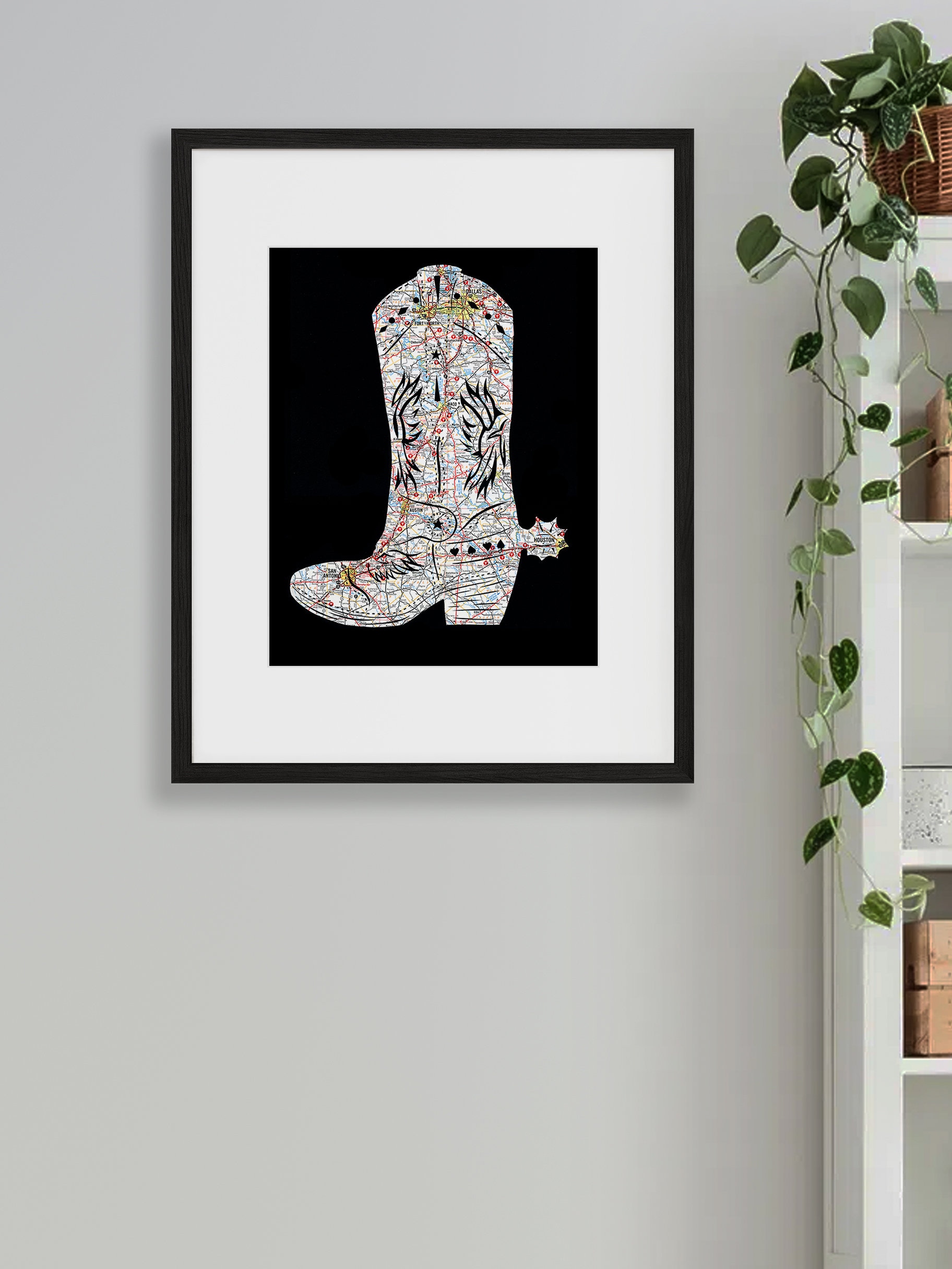Texas Cowboy Boot Art // Map of Texas Fine Art 11x14 Print // | Etsy