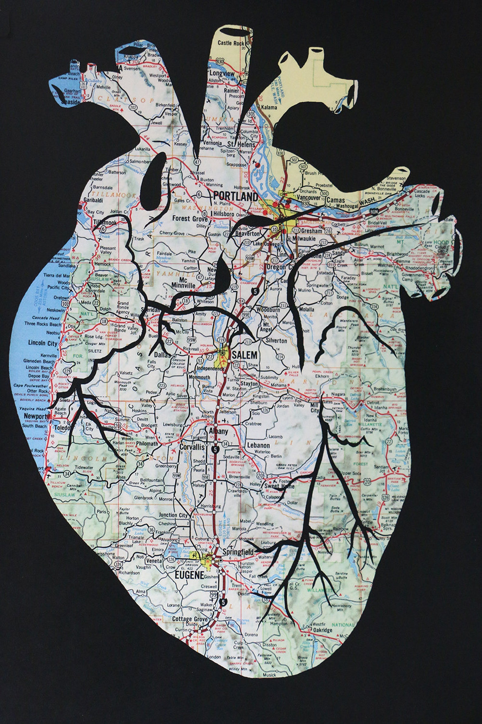 Oregon Heart Map Art Print // 11x14 Poster // Anatomical Heart | Etsy