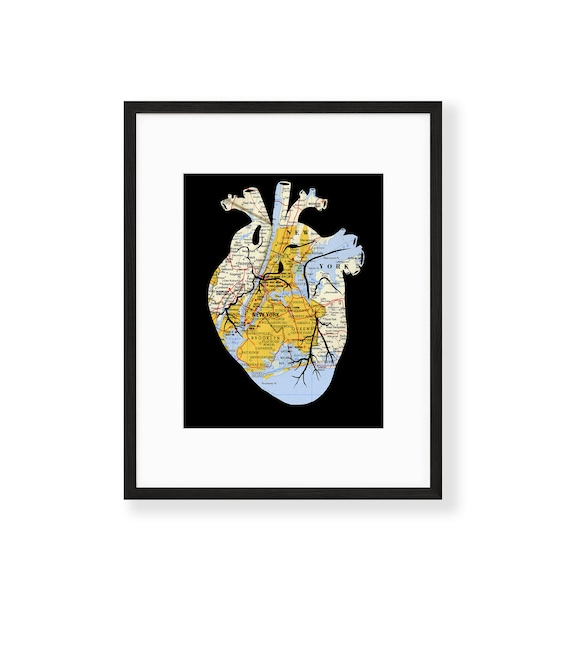 New York City Heart Map Art Print // Anatomical Heart of NYC | Etsy