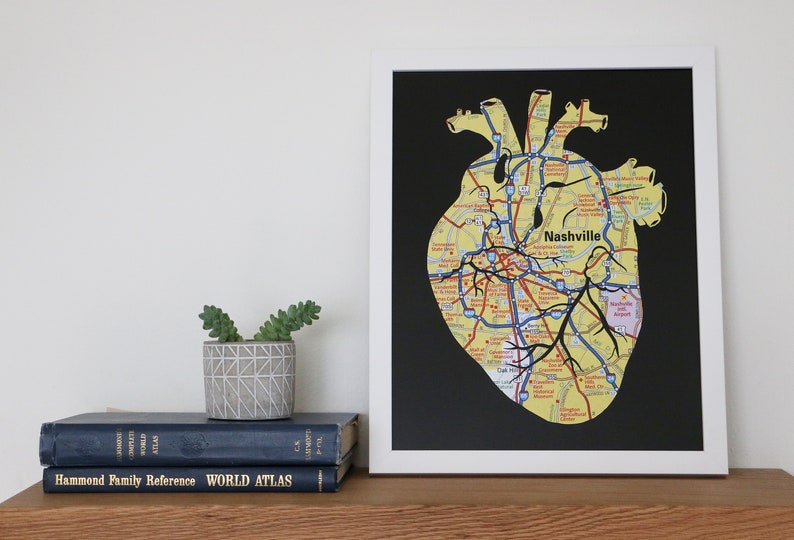 Nashville Tennessee Heart Map Art Print // Anatomical Heart of - Etsy