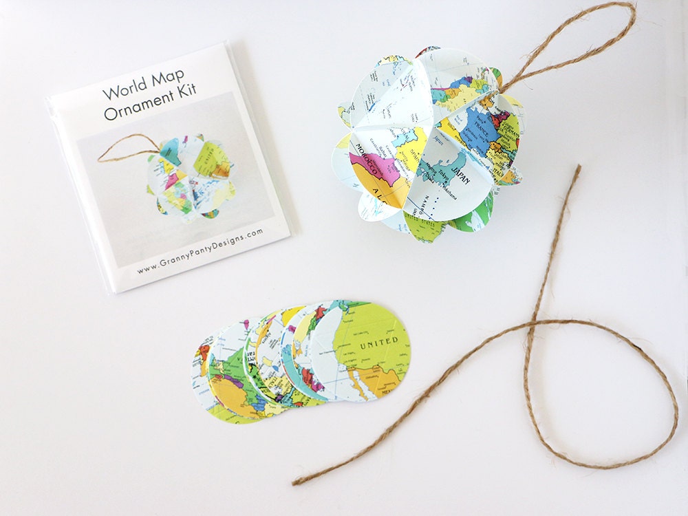 DIY Map Ornament Kit, Make Your Own Ornament From World Maps, Christmas ...