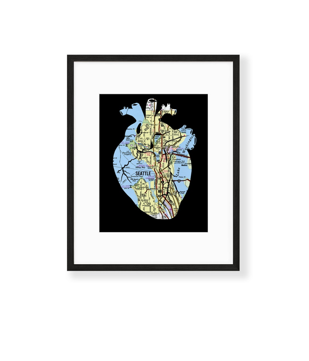 Heart of Seattle Map Art Print, Seattle Poster, Anatomy Art, Surgeon ...