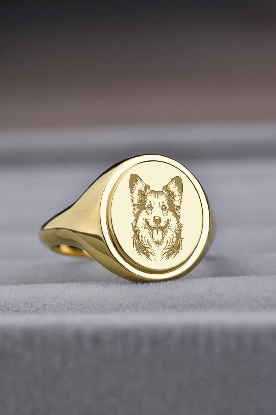 14K Gold Cardigan Welsh Corgi Signet Ring, Dog Breed Jewelry, Oval ...