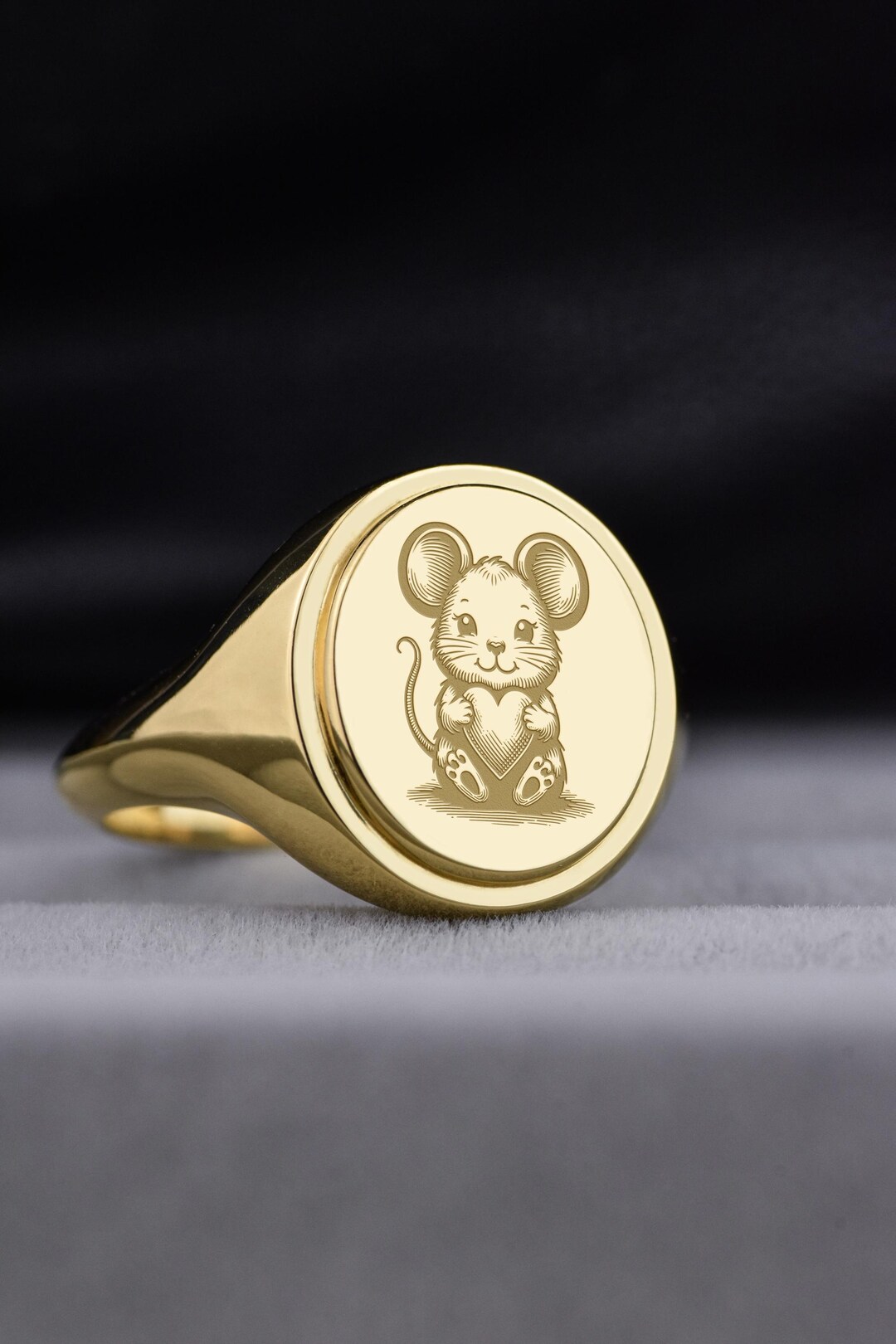 14K Gold Mouse Signet Ring, Animal Jewelry, Pet Lover Gift, Rodent ...