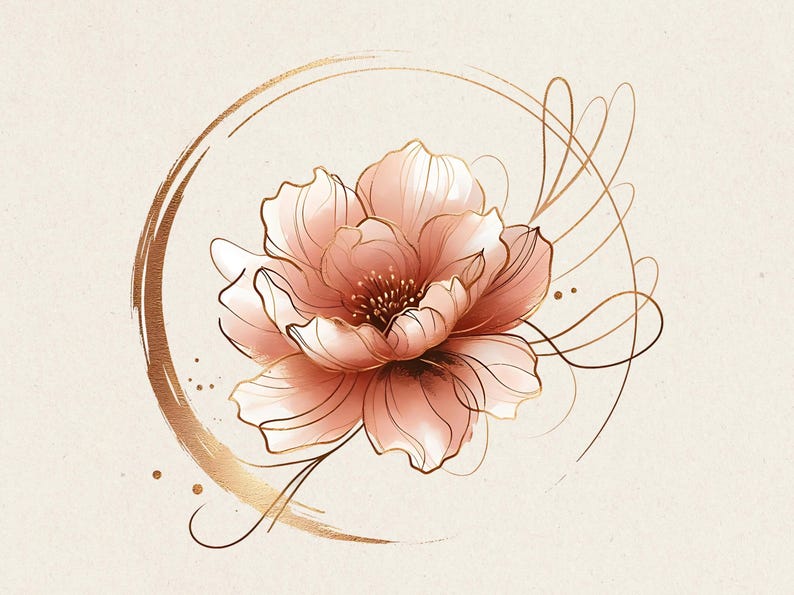 Rose Gold Flower Clipart Bundle Png Digital Download Boho Flower Png ...