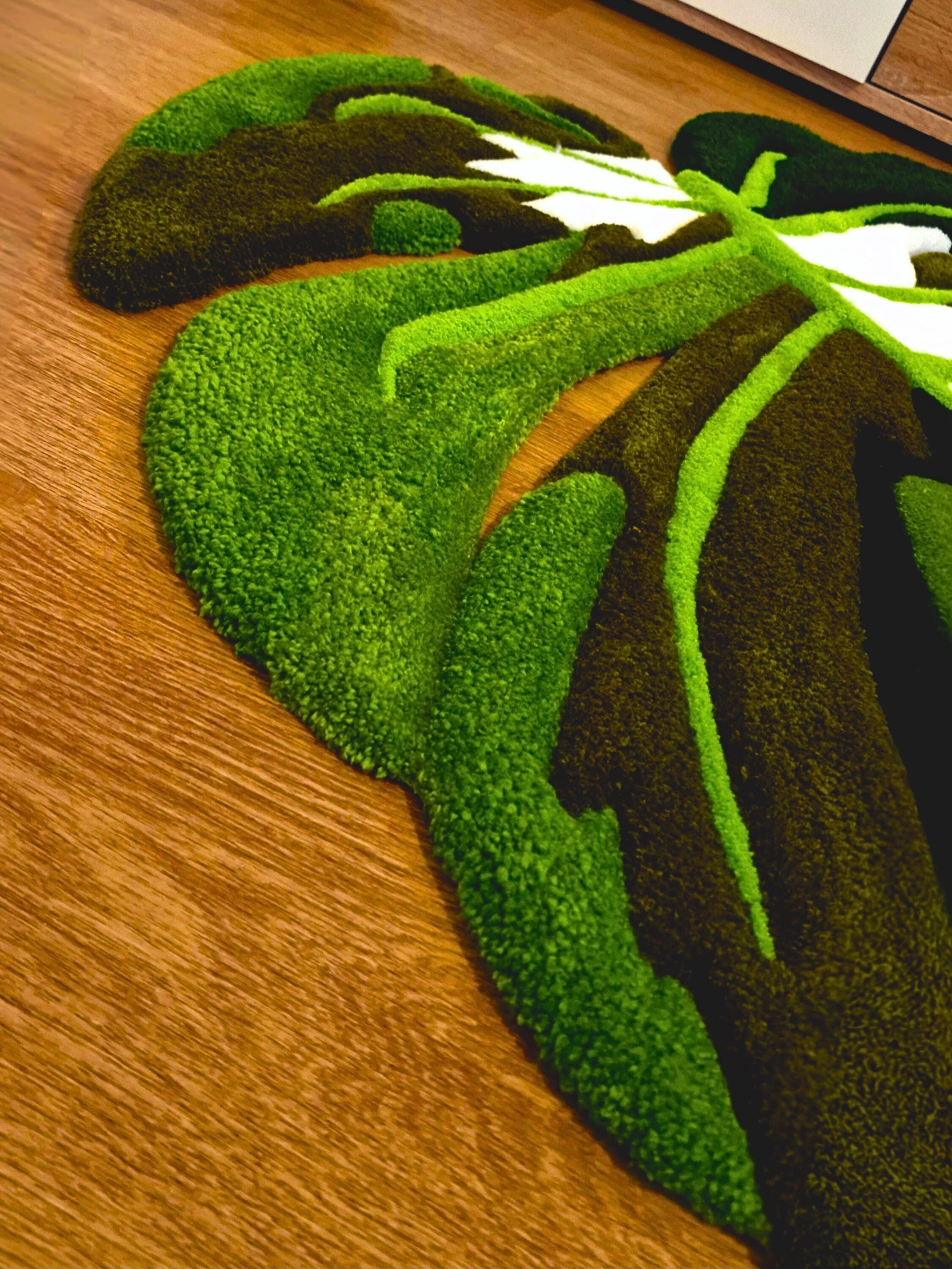 Tufted Monstera Leaf Rug | Handmade Floor or Wall Decor | Green ...