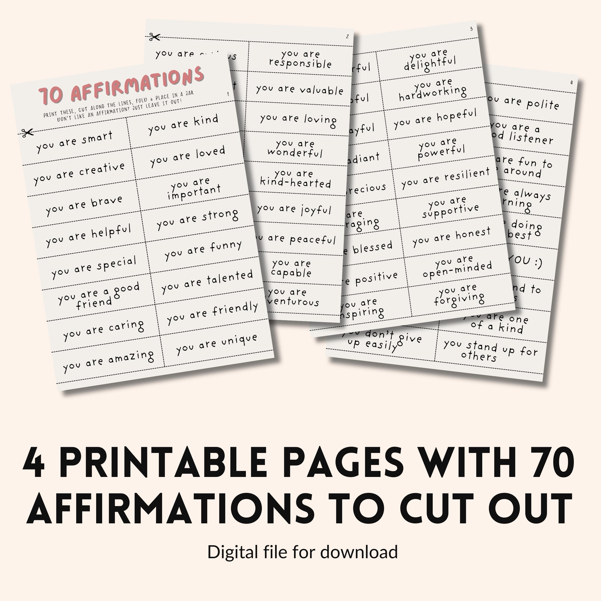 70 Printable Affirmations for Kids - DIY Arts and Crafts Activity - for ...