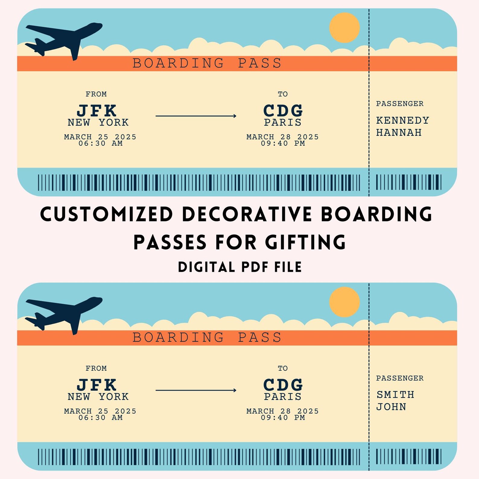 Customizable Boarding Pass Plane Ticket - Digital File -printable PDF ...