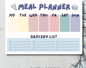 Weekly Meal Planner & Grocery List Printable PDF | Meal Prep | Digital ...