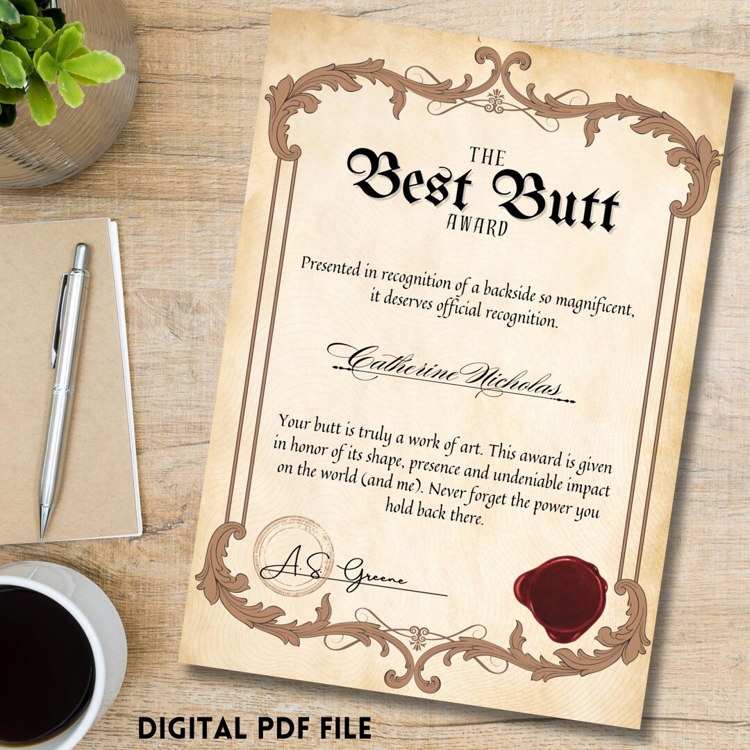 Customizable Printable PDF File Digital Certificate - Best Butt Award ...