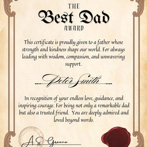 Customizable Printable PDF File Digital Certificate - Best Dad Award ...