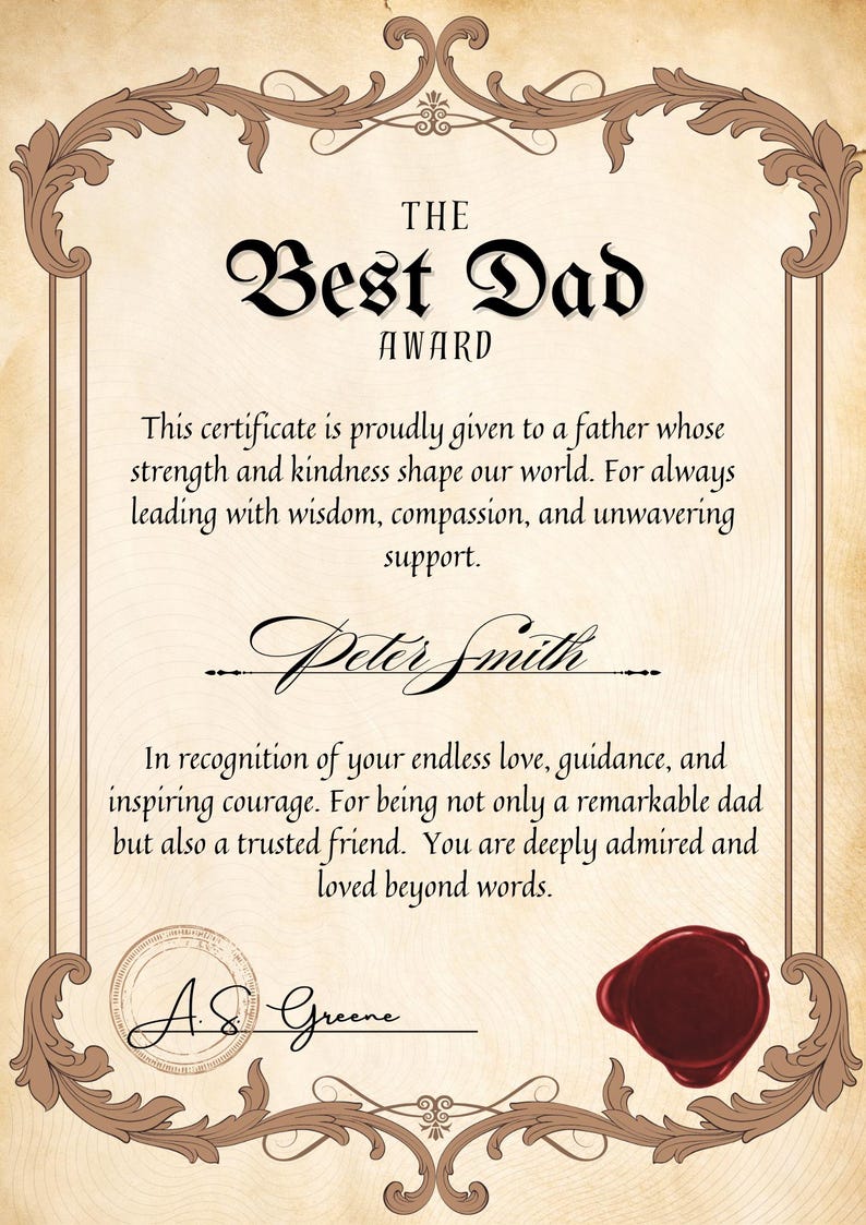 Customizable Printable PDF File Digital Certificate - Best Dad Award ...