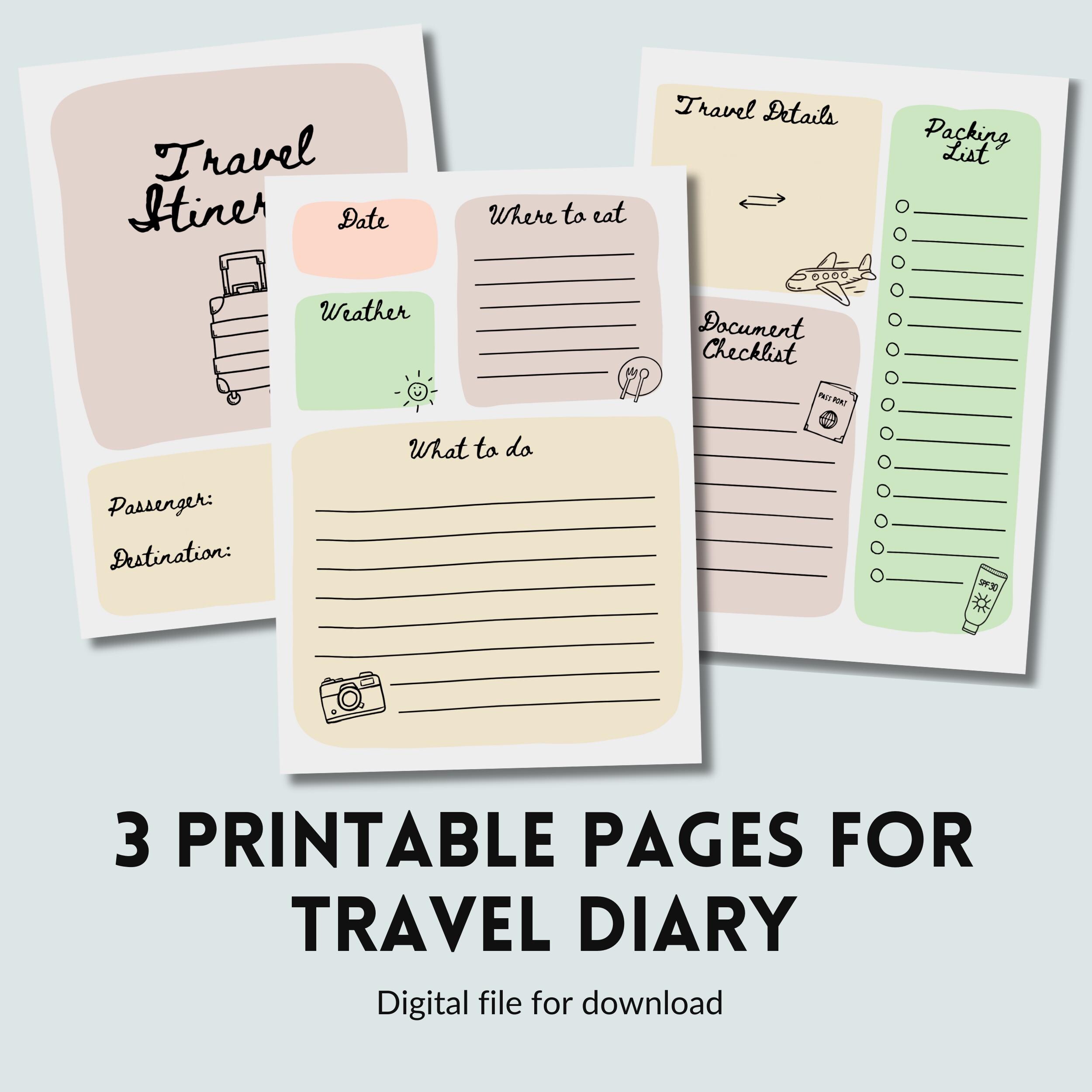 Printable Blank Travel Itinerary and Journal Template With Document ...