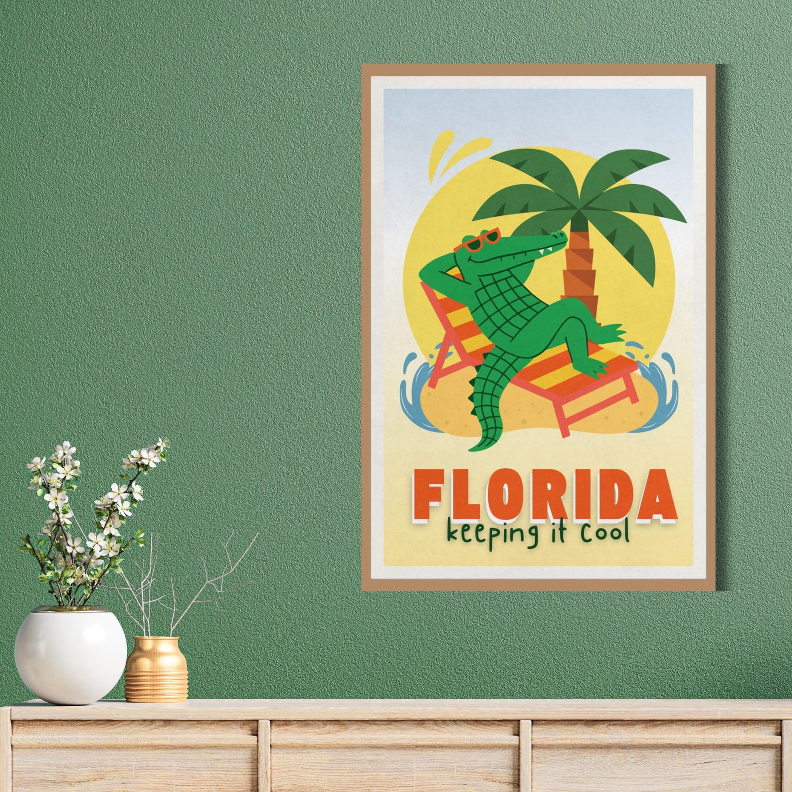 Vintage Retro Alligator Florida Beach Rolled Poster for Home Decor ...
