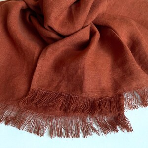 Rust Color Shawl, Orange Brown Pure Linen Men's Scarf, Frayed Women's ...