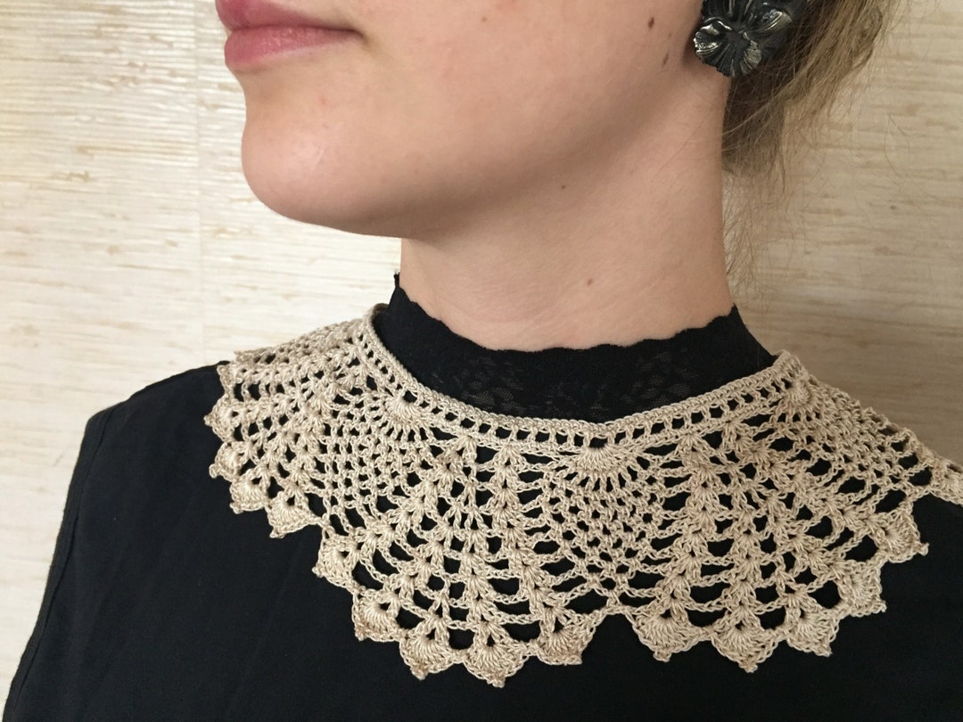 Beige Lace Collar, Black Crochet Peter Pan Collar, Tan Lace Girl's ...
