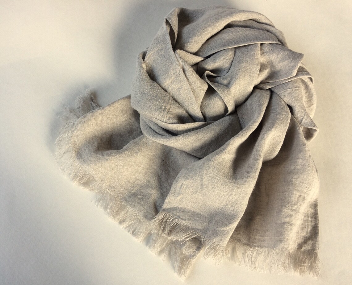 Extra Long Linen Scarf Oversized Frayed Undyed Softened Pure - Etsy