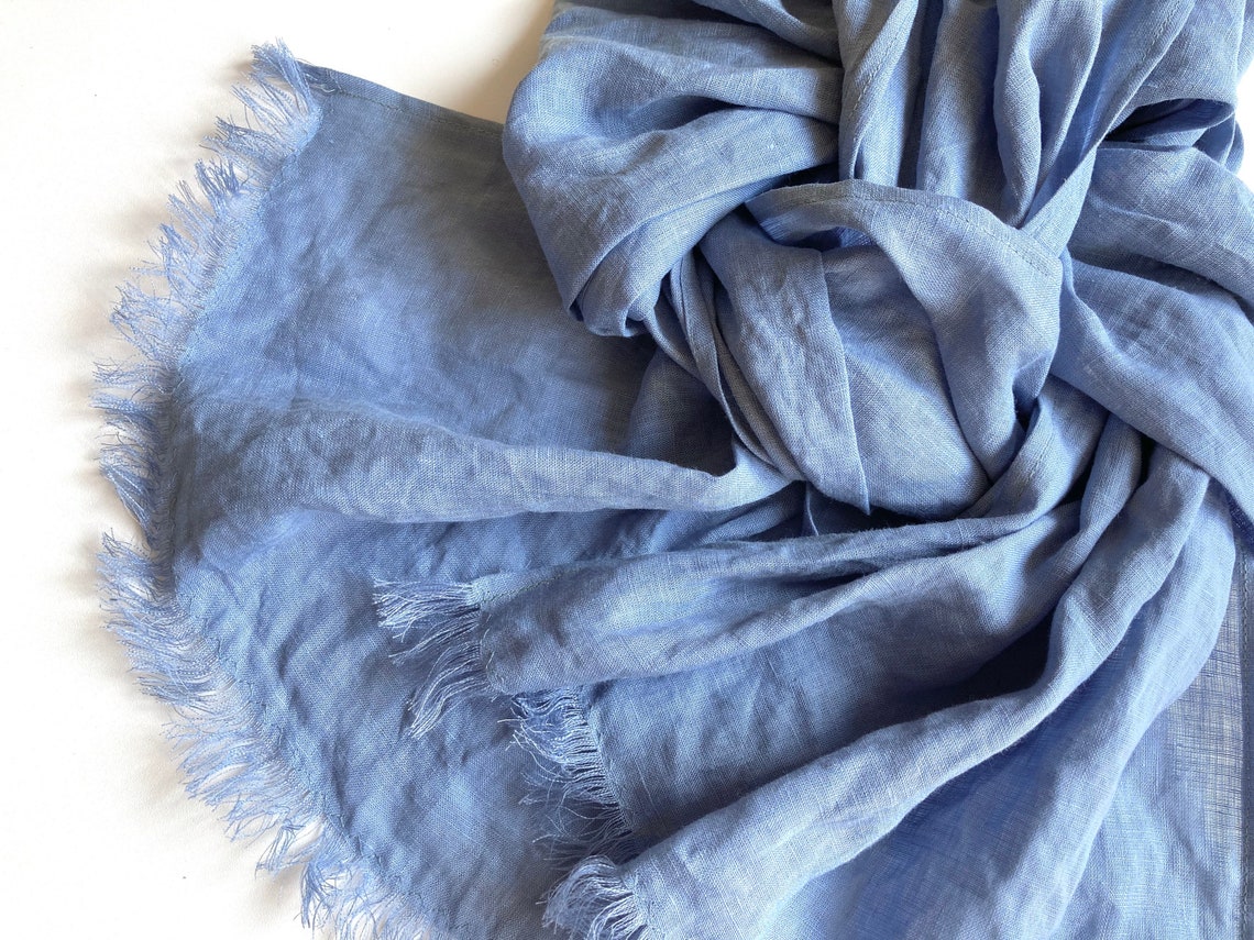 Blue Linen Scarf Oversized Denim Blue Pure Linen Unisex | Etsy