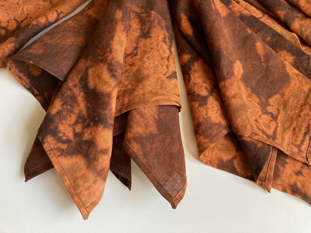 Rust Orange Brown Tie Dye Pure Linen Bandana, Hand Dyed Batik Men's ...