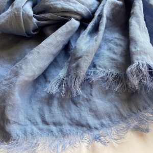 Blue Linen Scarf Oversized Denim Blue Pure Linen Unisex | Etsy