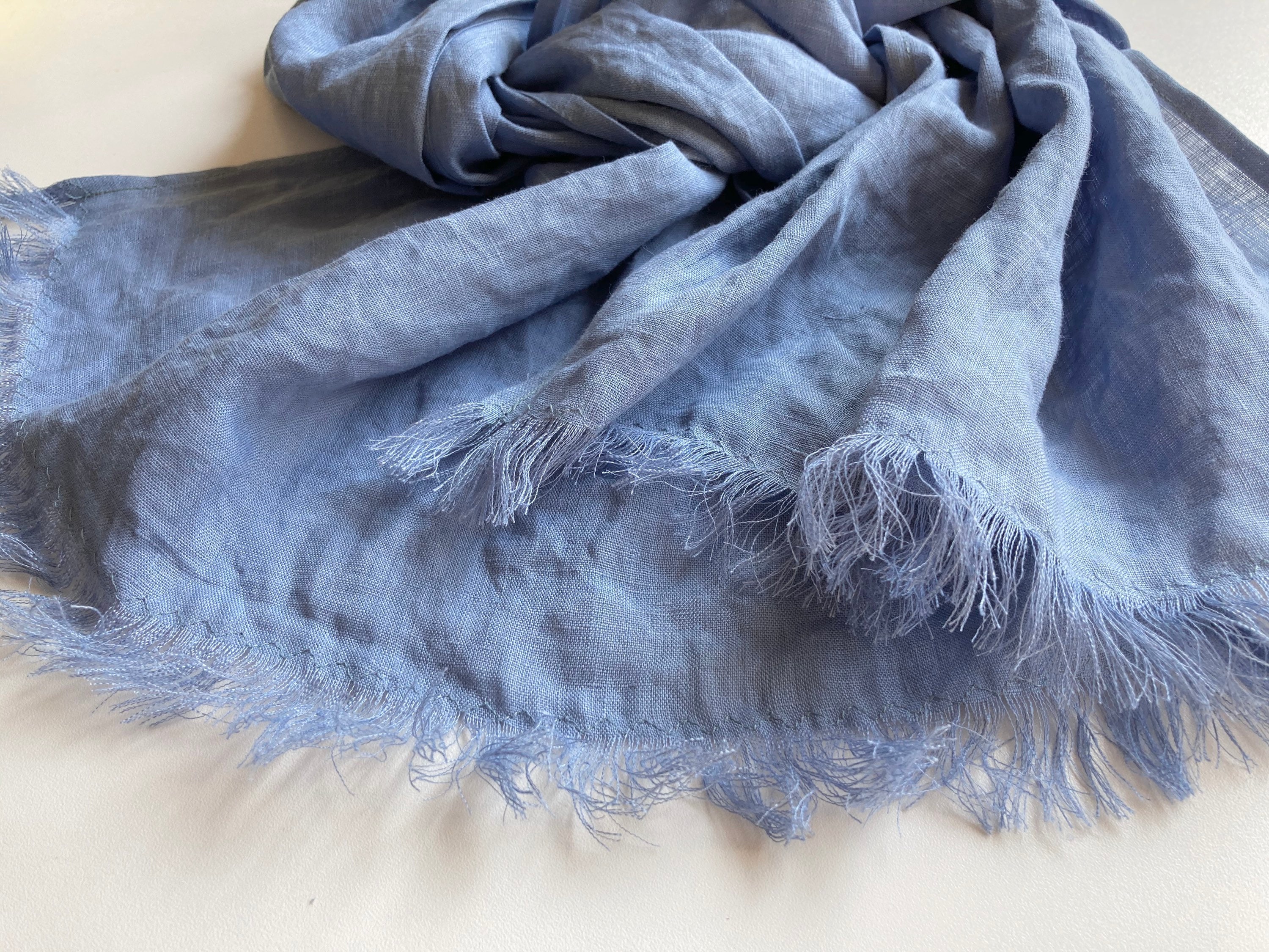 Blue linen scarf oversized denim blue pure linen unisex | Etsy