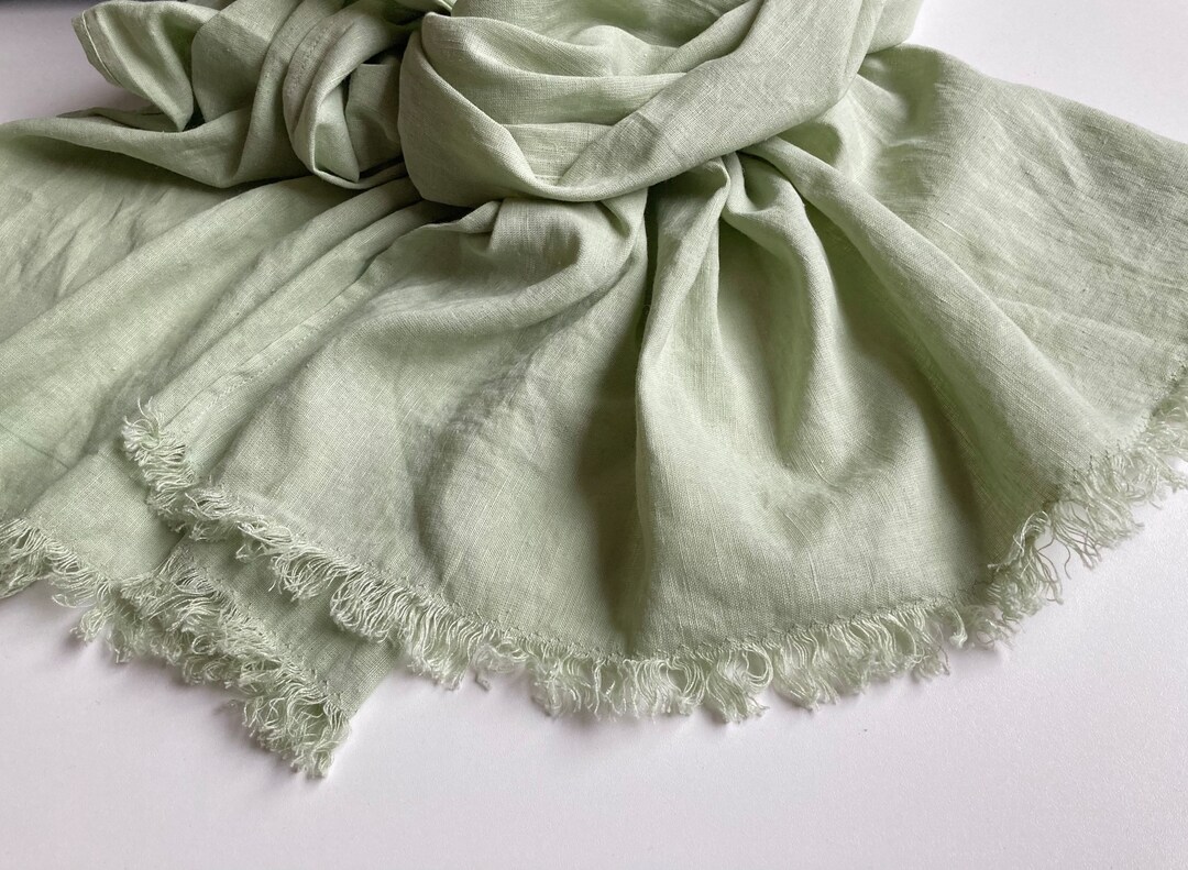 Oversized Natural Linen Shawl, Pastel Green Pure Flax Women's Scarf ...