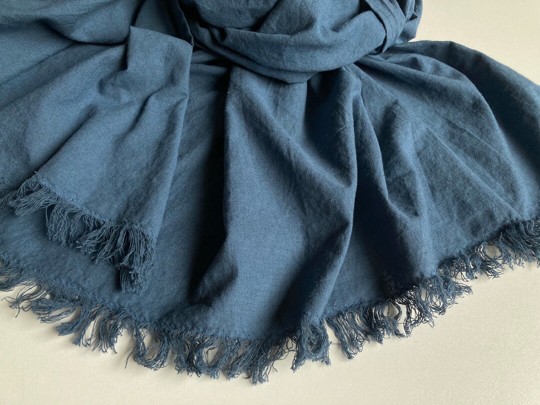 Blue Linen Scarf, Oversized Denim Blue Pure Linen Unisex Shawl, Long ...