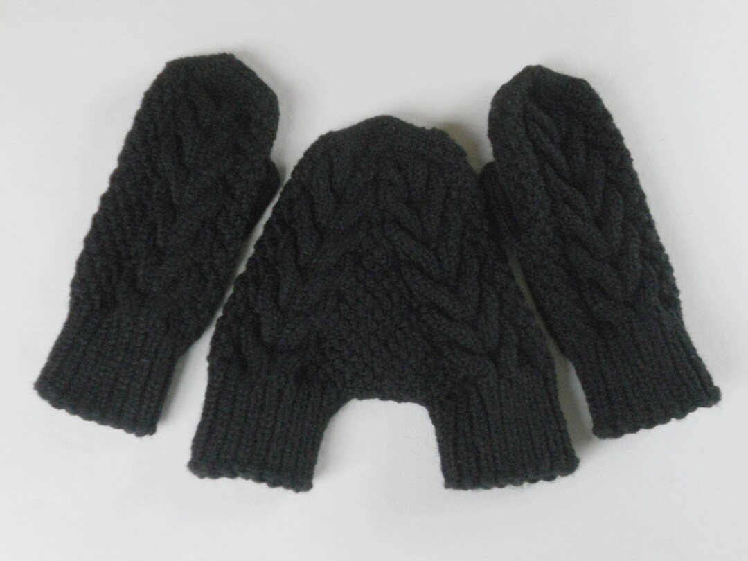 Black Couple Mittens, Cabled Hand Knit Wool Gloves for Him and Her ...