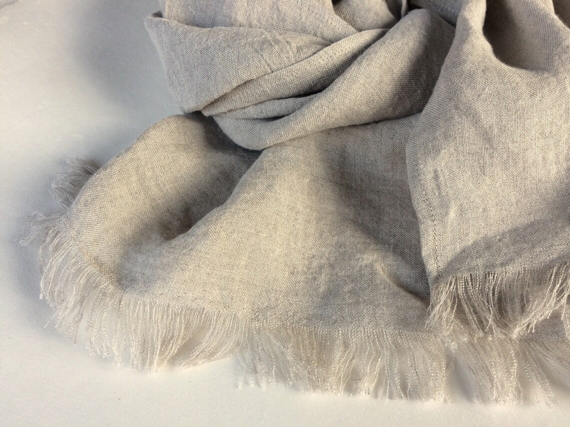 Extra Long Linen Scarf Oversized Frayed Undyed Softened Pure - Etsy
