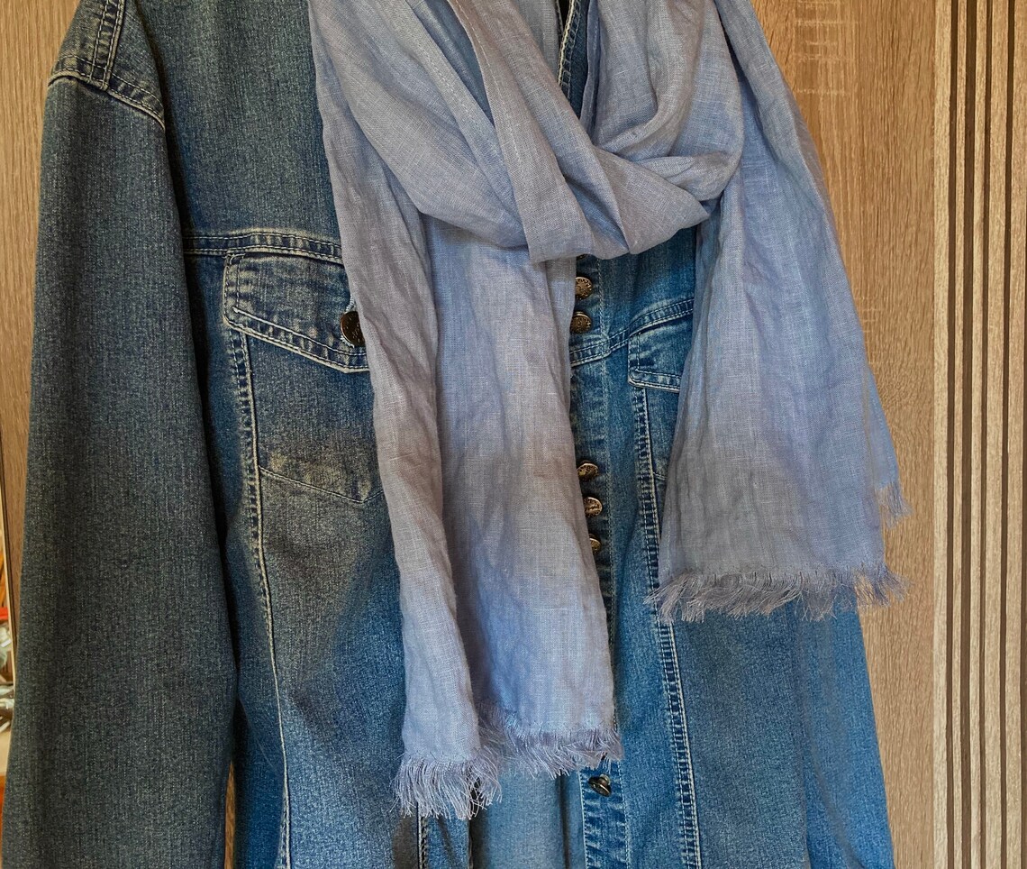 Blue Linen Scarf Oversized Denim Blue Pure Linen Unisex | Etsy