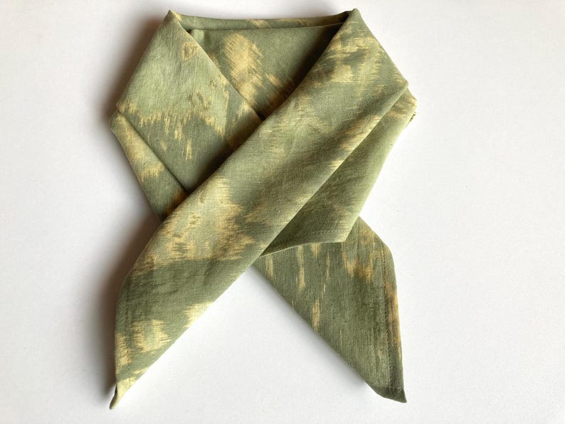 Tie Dye Linen Men's Bandana: Scout Scarf, Green Yellow Abstract Batik ...