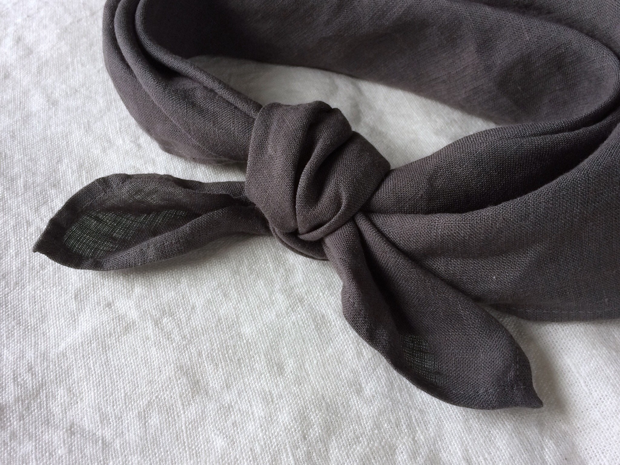 Gray White Floral Pure Linen Bandana, Women's Kerchief, Hair Head ...
