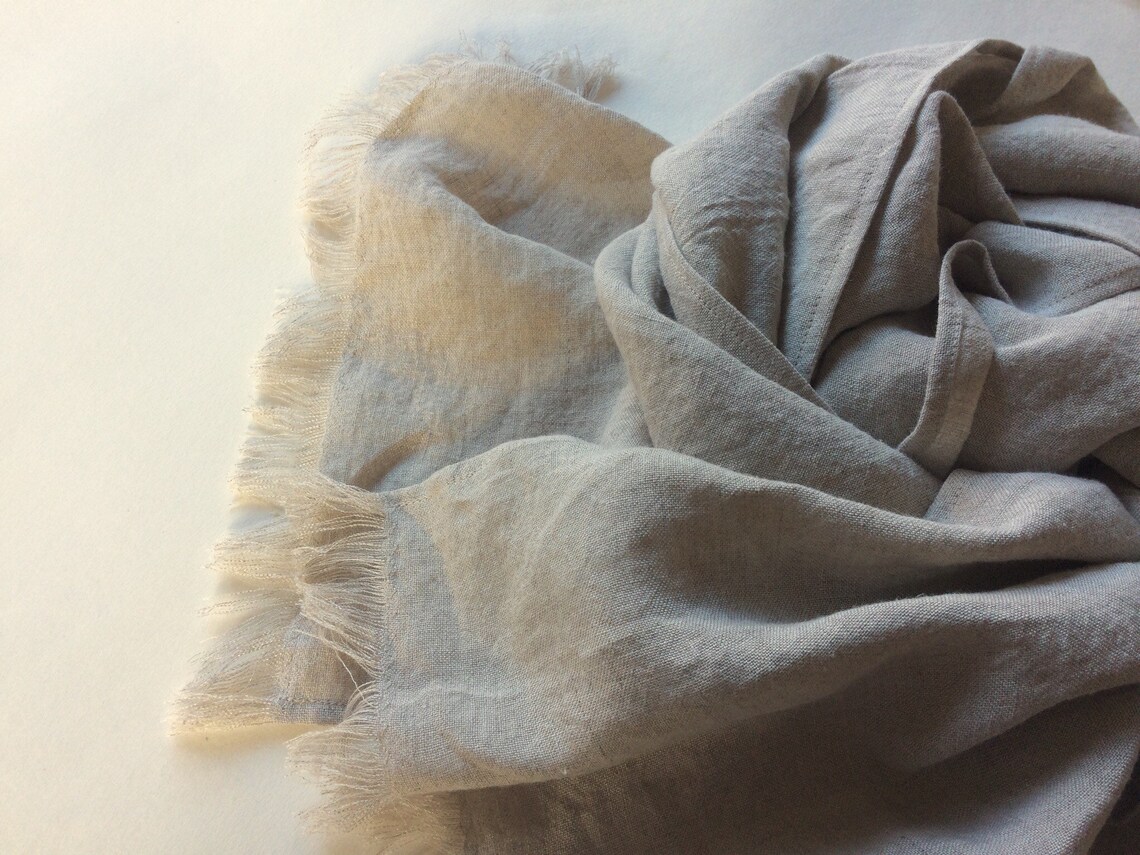 Extra Long Linen Scarf Oversized Frayed Undyed Softened Pure - Etsy