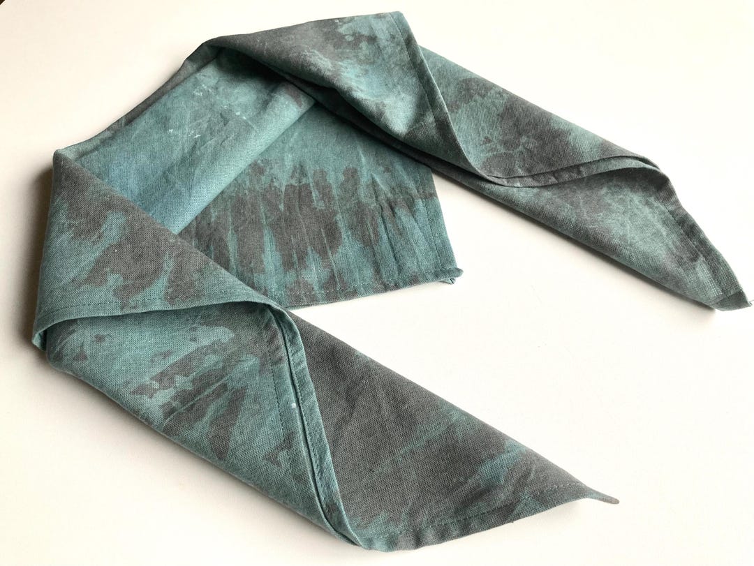 Hand Dyed Linen Bandana: Abstract Batik Kerchief - Blue Gray Khaki - Etsy