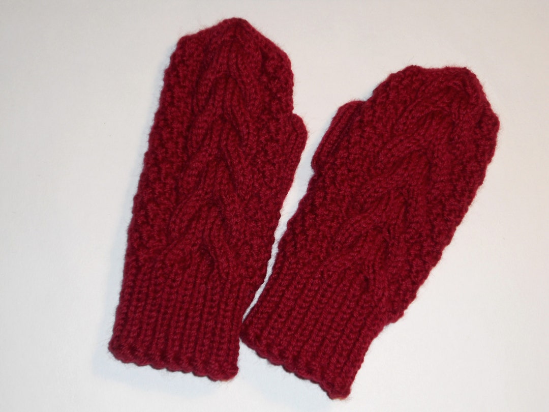 Knitted Winter Mittens, Hand Knitted Red Gender Neutral Wool Gloves ...