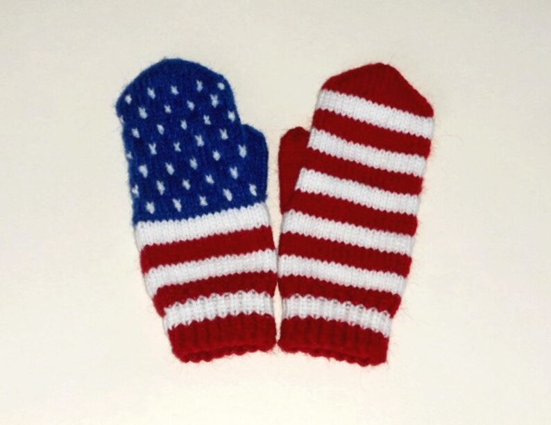 Knit Mens Mittens Stars and Stripes American Flag Colors Red | Etsy