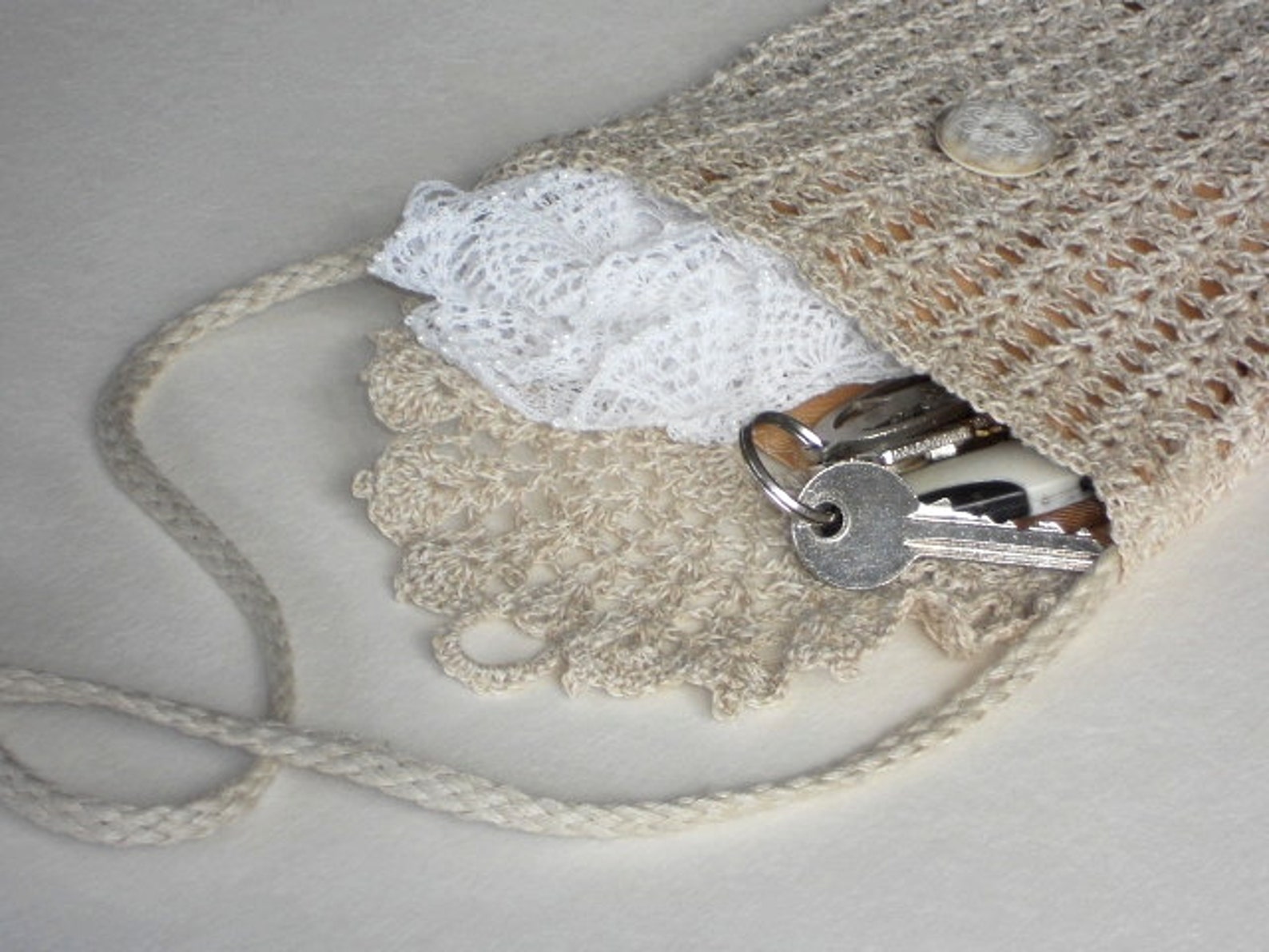 Travel Wallet Purse Crochet Lace Natural Beige Gray Linen - Etsy