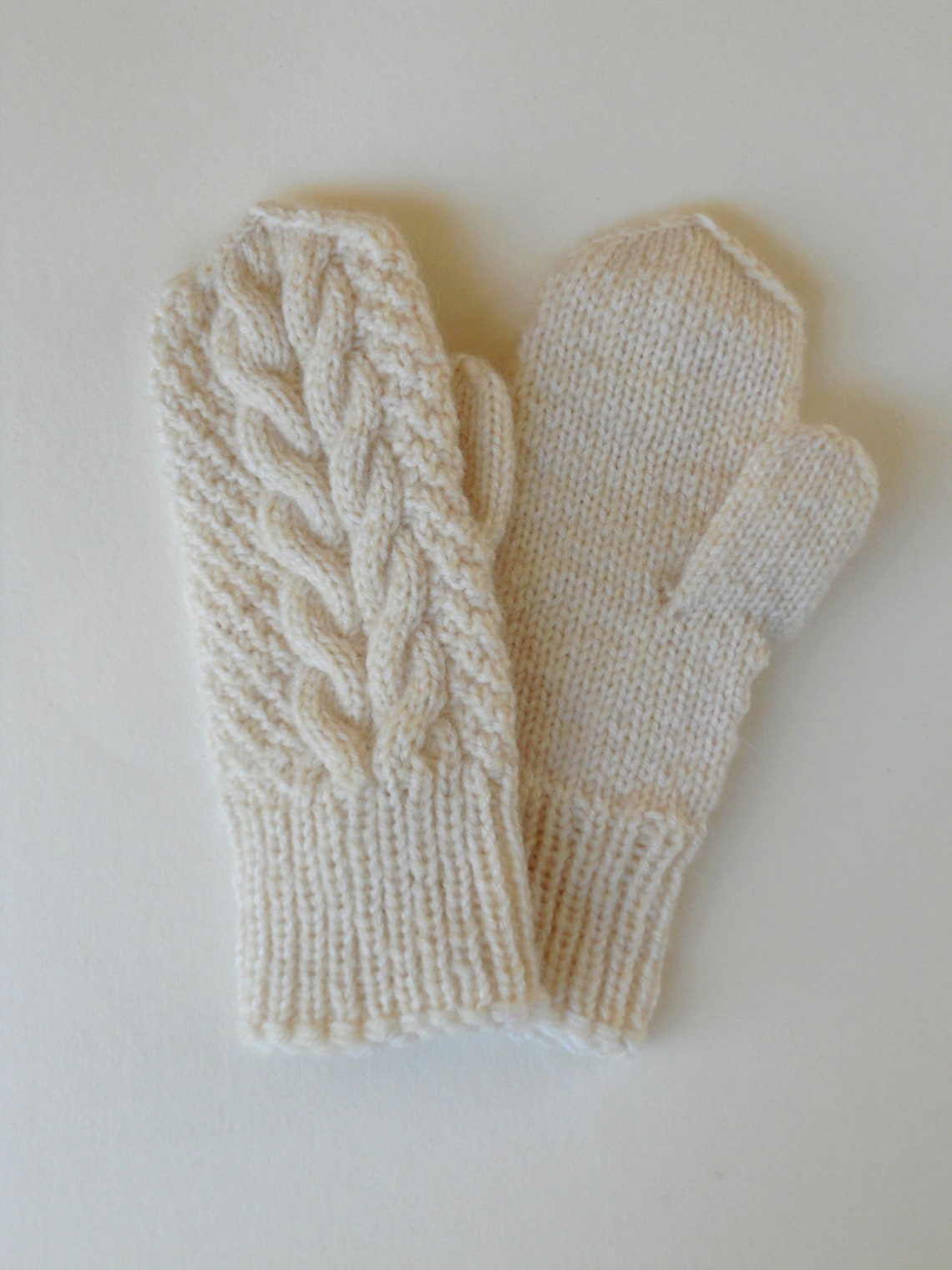 Ivory Wool Handknitted Mittens Unisex Hand Knit Winter | Etsy