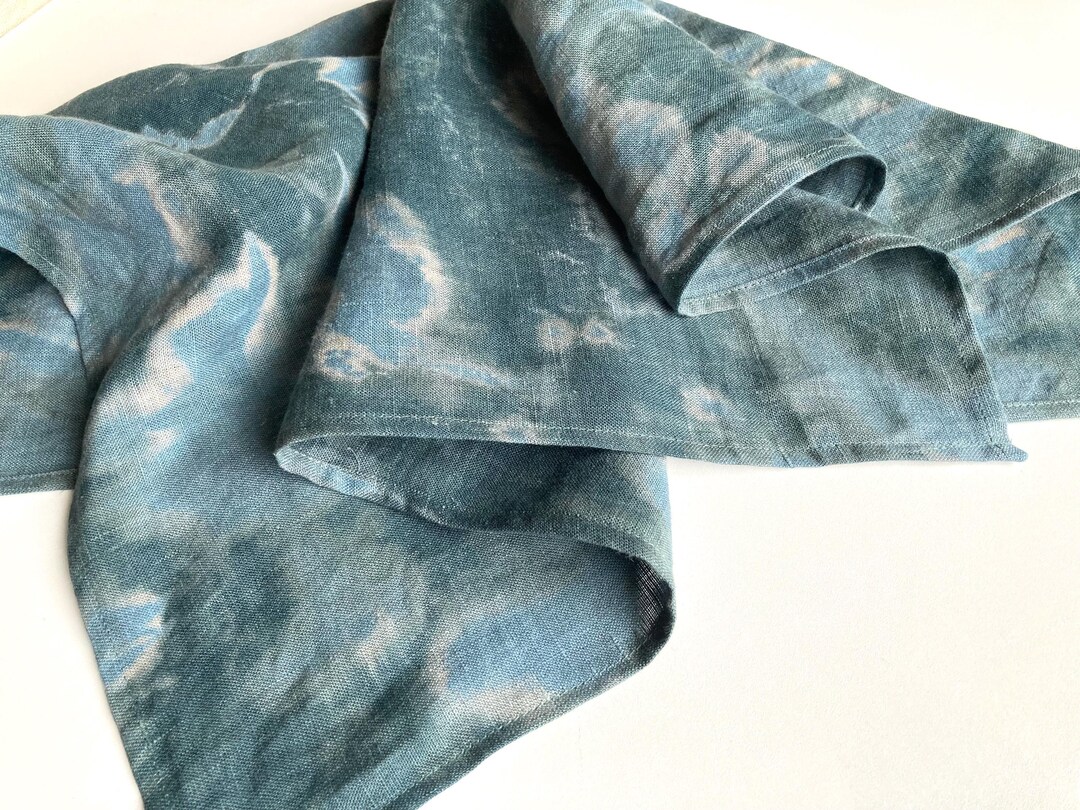 Tie Dye Men's Bandana, Teal Blue Green Gray Batik Pure Linen Square ...