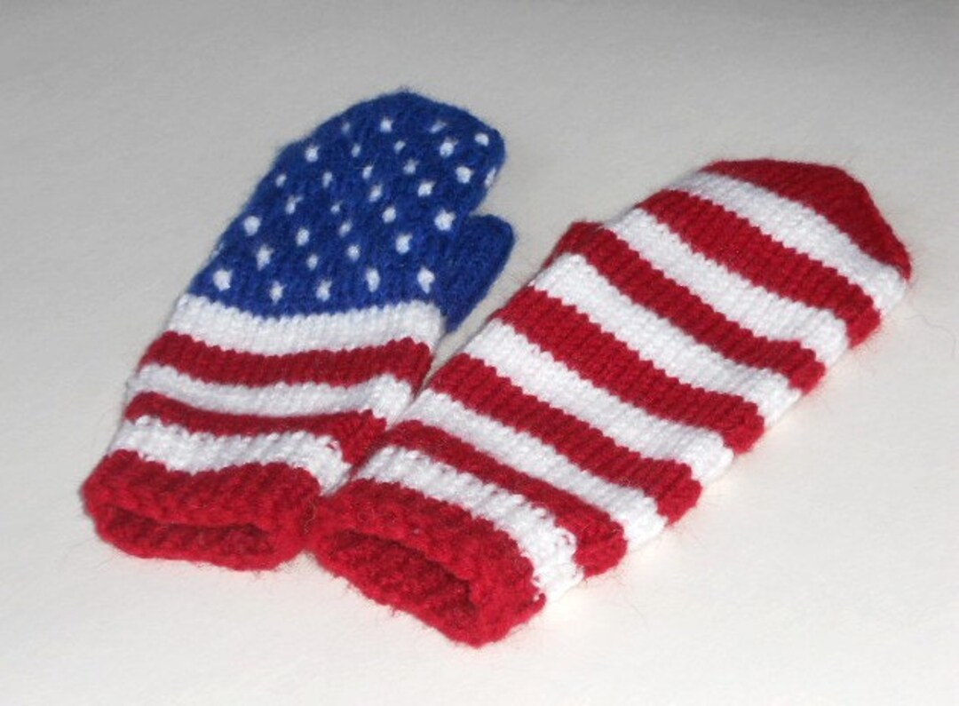 Knit Mens Mittens, Stars and Stripes American Flag Colors, Red White ...