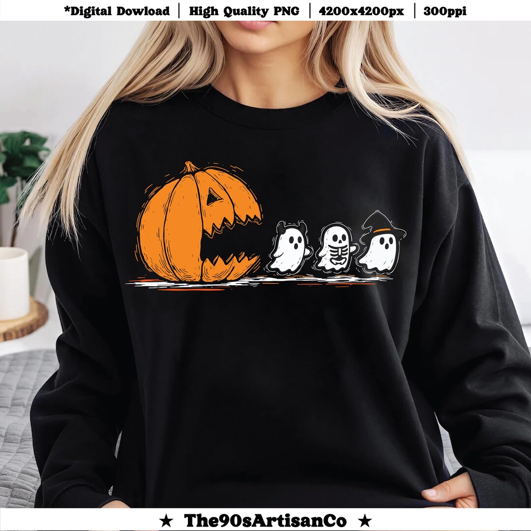 Retro Halloween PNG: Pumpkin Chasing Ghost Png (digital Download) - Etsy