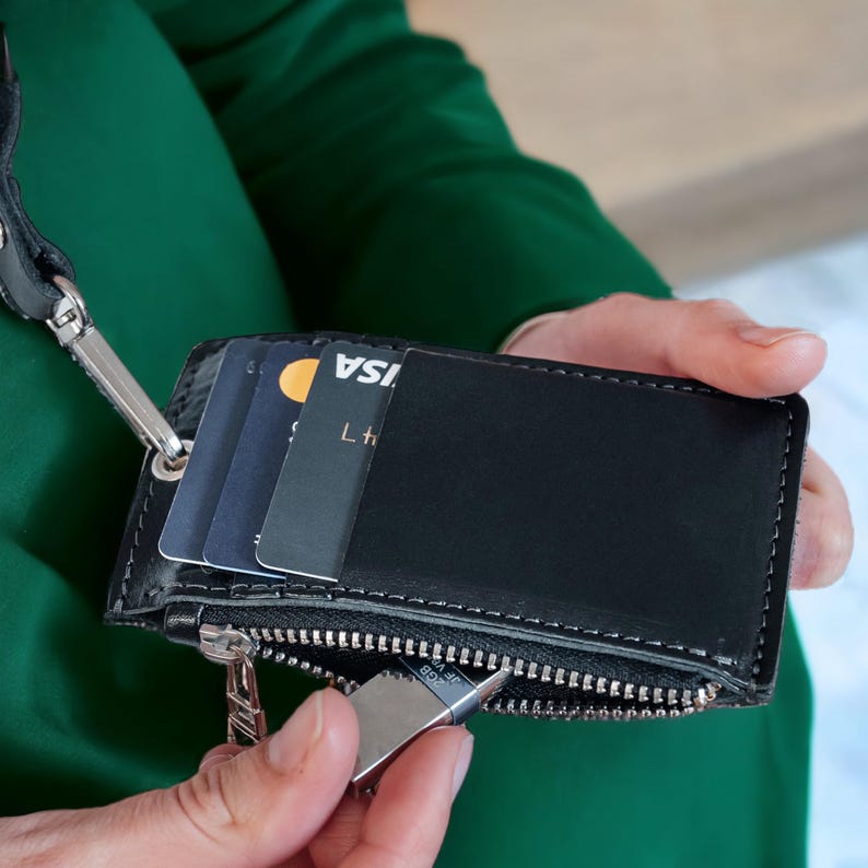Custom Leather Neck Wallet – Lanyard ID Holder With Zipper Pocket ...