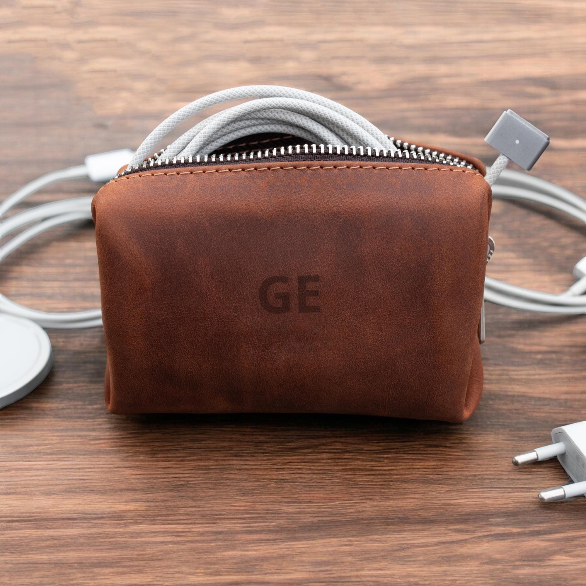 Travel Cable Organizer Case – Leather Charger Pouch for Men & Women ...