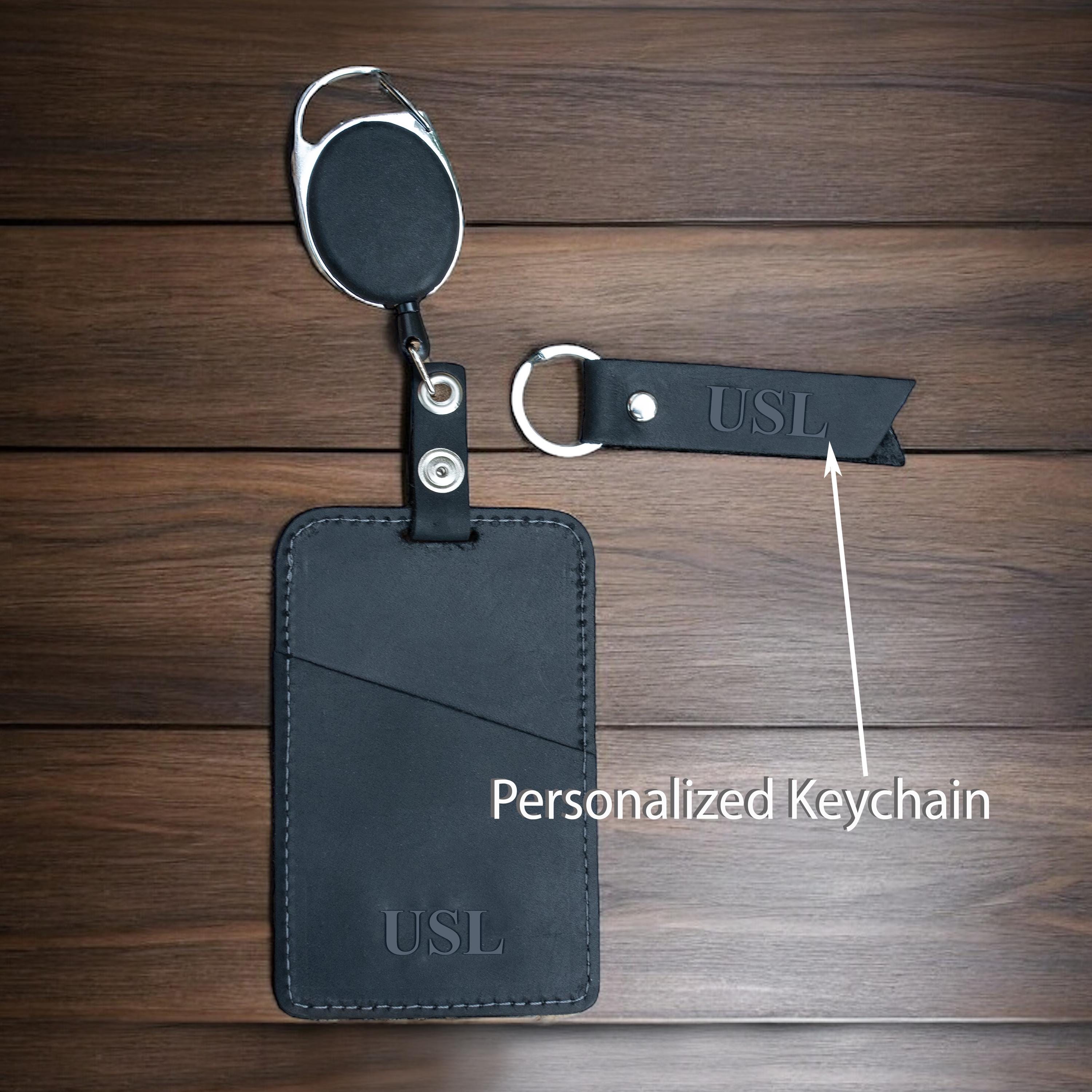Personalized Leather ID Card Holder With Retractable Reel – Badge ...