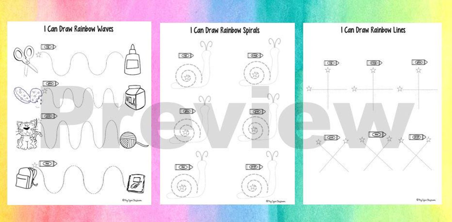 Kindergarten CKLA Skills 2 Worksheets Pre-writing Skills Rainbow ...