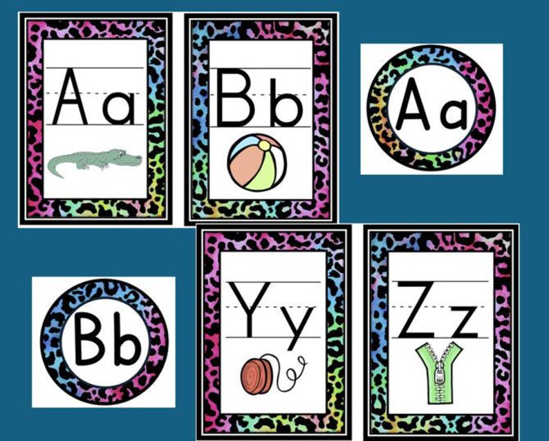 Digital Printable Alphabet Poster Signs Colorful Cheetah Print Rainbow ...