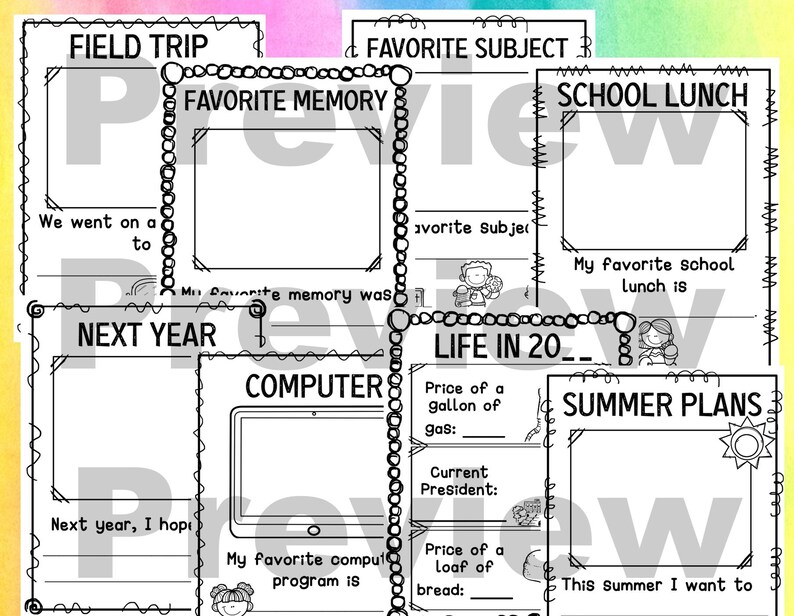 End of Year Memory Book Kindergarten, First, Multiple Grades Printable ...